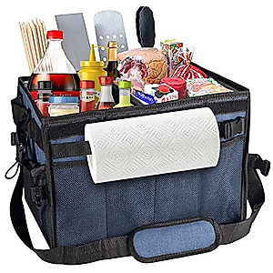 Large Grill and Picnic Caddy Picnic Basket for Griddle/ BBQ rganizer Store All Tools Accessories,Collapsible and Easy Carry Griddle Caddy for Family Outdoor,Camper,Travel,Car,RV