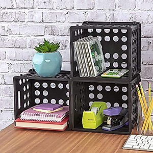 Sterilite Mini Crate, Stackable Plastic Storage Bin with Handles, Organize Home, Garage, Office, School, Dorm Room, Black, 1-Pack