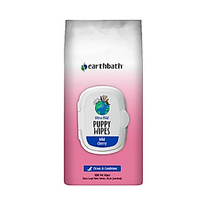 earthbath, Ultra-Mild Wild Cherry Puppy Wipes - Dog Wipes for Paws and Butt, Best Pet Wipes for Dogs & Puppies, Made in USA, Cruelty-Free Dog Cleaning Wipes - 100 Count (1 Pack)