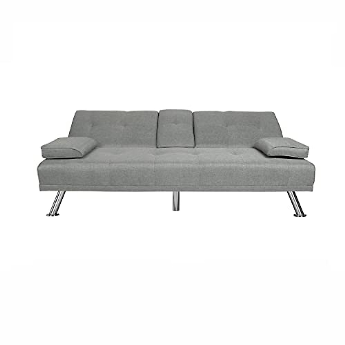 Verfur Convertible Futon Bed with Cupholders,Modern Upholstered Loveseat Sleeper, Folding Lounge Recliner Comfy Sofa & Couches Sofabed, Light Gray 66.2" Linen