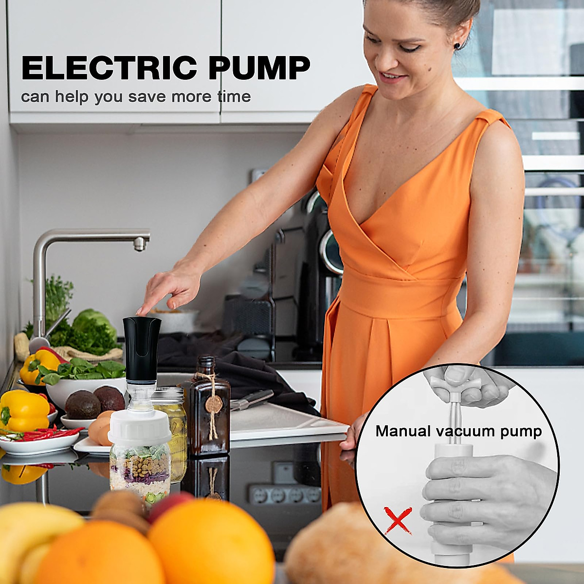 Electric Upgrade Portable Mason Jar Vacuum Sealer - 9 Piece Electric Vacuum Sealer for Jars Vacuum Sealing for Wide Mouth & Regular Mouth Mason Jar for Food Storage