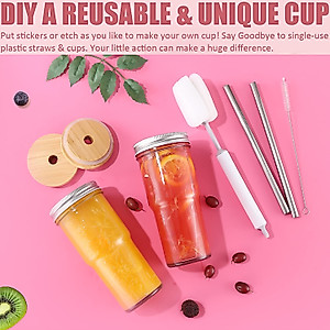 ASANMEYO 2 Pcs 24 oz Glass Cups With Bamboo Lids and Straws & 2 Airtight Lids, Reusable Smoothie Cup Mason Jar Drinking Glasses Iced Coffee Cups Glass Tumbler for Bubble Tea, Juice, Gift