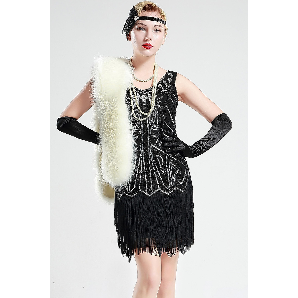 BABEYOND Women's Faux Fur Shawl Party Faux Fur Collar Fur Wraps for Winter Bridal Wedding Cover Up