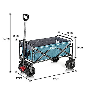 Suuim Collapsible Folding Wagon, Folding Camping Wagon,Collapsible Beach Garden Cart,Heavy Duty Utility Garden Yard Folding Cart,with Side Pocket Cup Holder