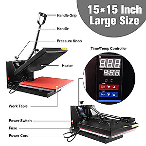 ColorSub Clamshell Heat Press Machine 15x15 inch Professional Factory Heat Transfer Sublimation Presses for T-Shirt
