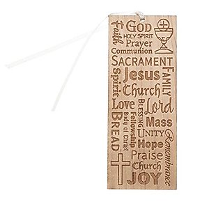 Roman God Holy Spirit Prayer Natural Brown 5 x 2 Wood First Communion Bookmark