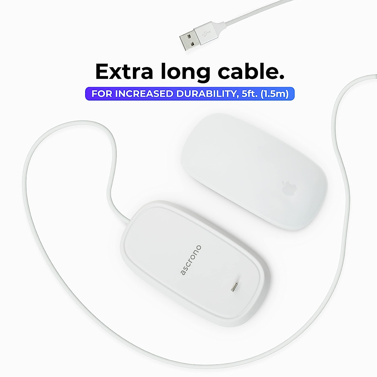 Ascrono - Charging Station Compatible with Apple Magic Mouse 2 - White - Perfect Accessories | Usable As Charging Dock, Stand & Charger | Includes 5ft (1.5m) USB-A Cable