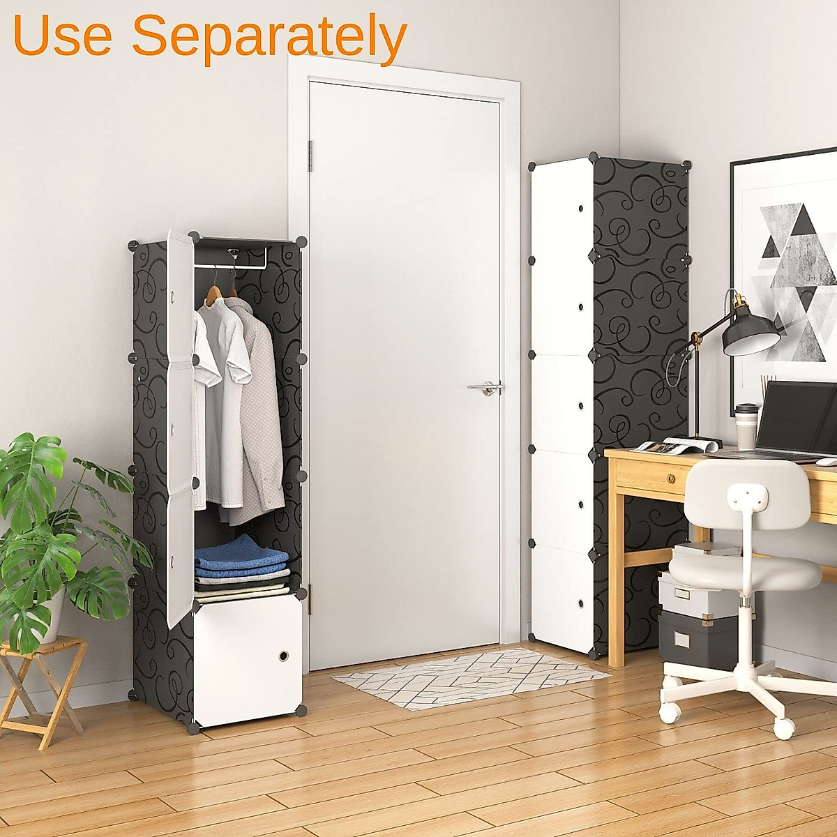 MAGINELS Portable Wardrobe Closets - 14"x18" Depth (16 Cubes) Cube Storage, Bedroom Armoire, Wardrobe Storage Closet, Clothes Dresser, Closet Storage Organizer, Black