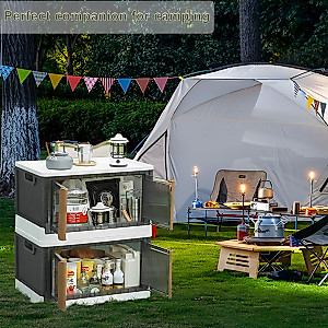 T&Jero 19 Gal Collapsible Storage Bins with Lids and Wheels, Stackable Plastic Closet Organizer with Doors, Foldable Storage Container for Dorm Room Organizing, 3 Pack