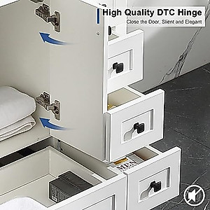 eclife 30'' Bathroom Vanities Cabinet with Sink Combo Set, Undermount Ceramic Sink w/Thickened Wood, Matte Black Faucet, High-Definition Mirror,White