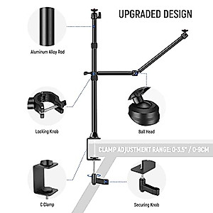 NEEWER Camera Desk Mount Stand with Two Auxiliary Holding Arms, Overhead Camera Mount Tabletop C Clamp 360° Swivel Ball Heads for DSLR, Webcam, Photography, Videography, Live Streaming, Zoom Calls