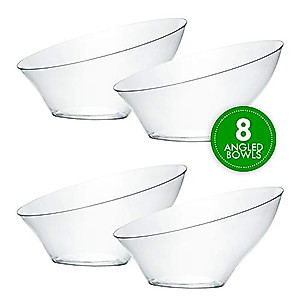 PLASTICPRO Disposable Angled Plastic Bowls Round Small Serving Bowl, Elegant for Party's, Snack, or Salad Bowl, Clear Pack of 8
