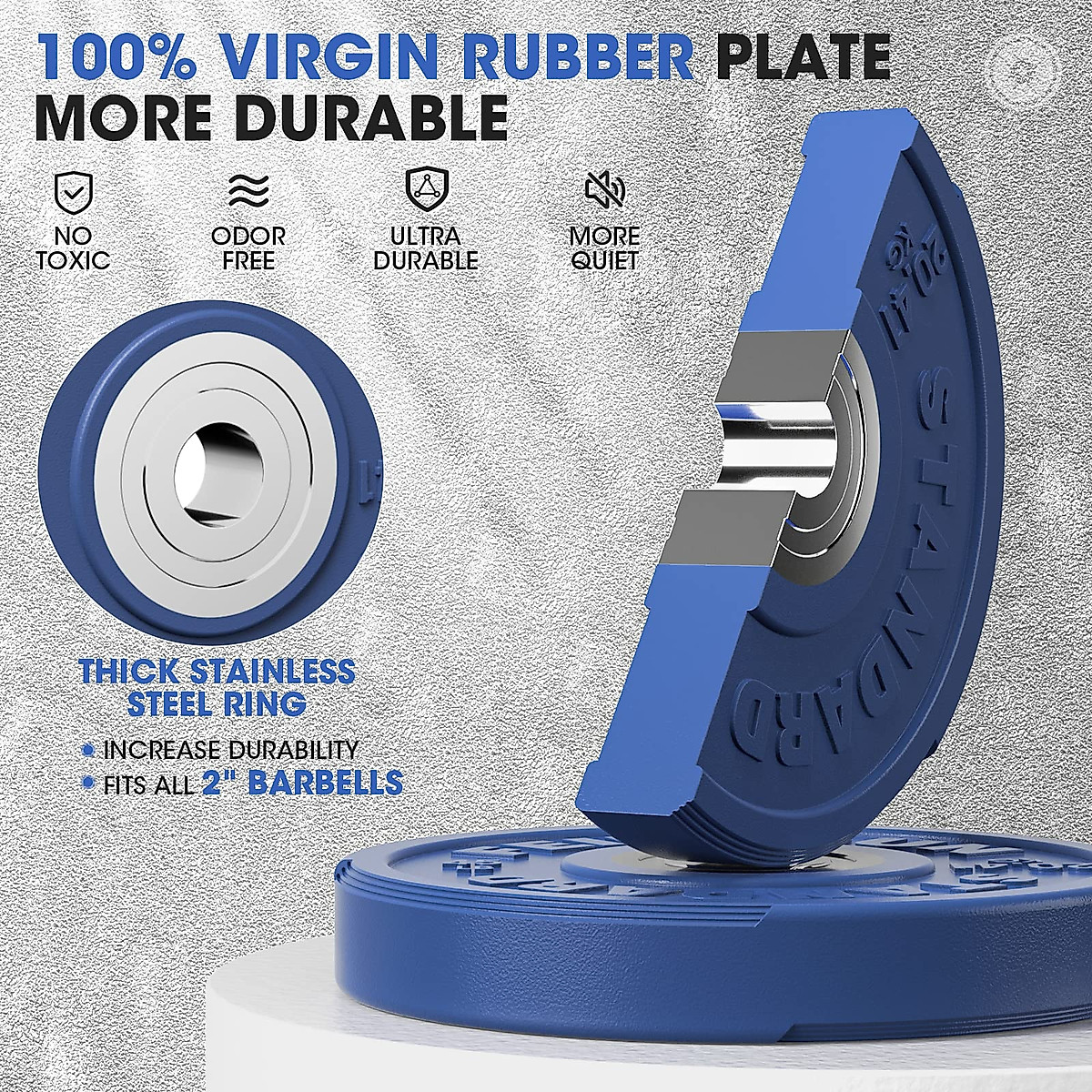 FEIERDUN 2" Color Olympic Bumper Plate Weight Plate for Strength Training - 100% Virgin Rubber