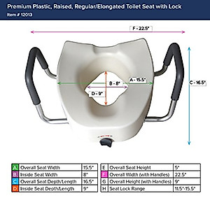 Drive Medical Premium Plastic Raised Toilet Seat with Lock and Padded Armrests, Elongated, Pack of 1