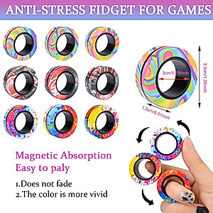9Pcs Magnetic Rings Fidget Toy Set, ADHD Anxiety Magnetic Fidget Toys Adults Fidget Spinner Rings for Relief, Gifts for 8+ Year Old Teen Boy Girl