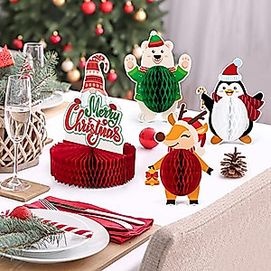 Mocoosy 12 Pack Christmas Party Honeycomb Centerpieces for Xmas Table Decorations, Christmas Center Pieces Table Topper Signs with Gnome Santa Holidays Centerpieces for Christmas Party Supplies Decor