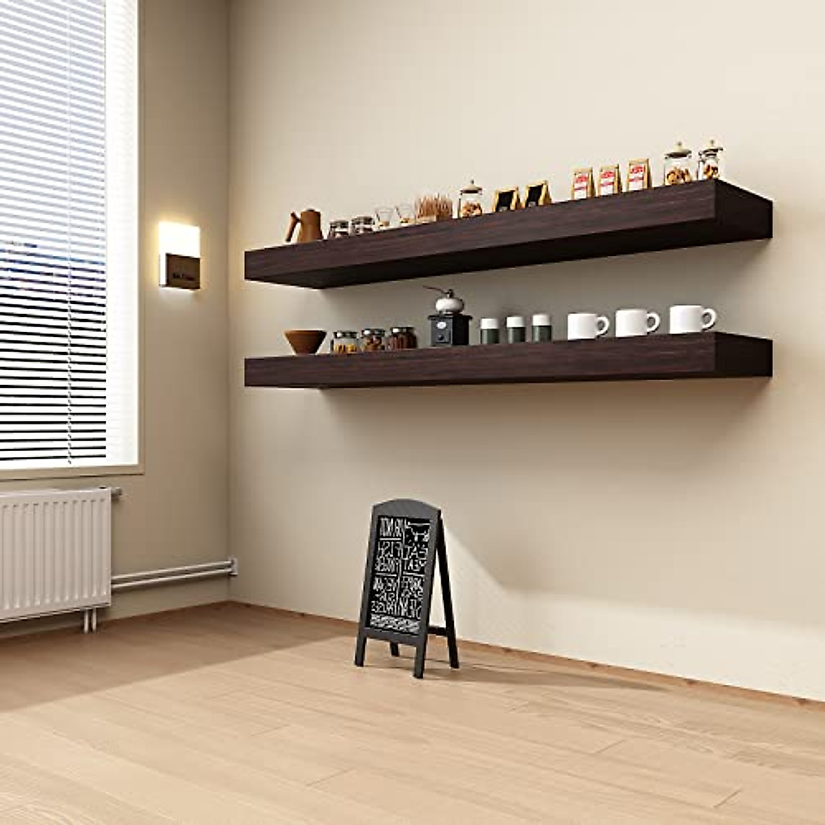 WELLAND Colin 10" Deep Floating Shelves Rustic Wall Shelf Wall Mounted Wooden Shelves (Walnut, 48X10X2.75 inch)