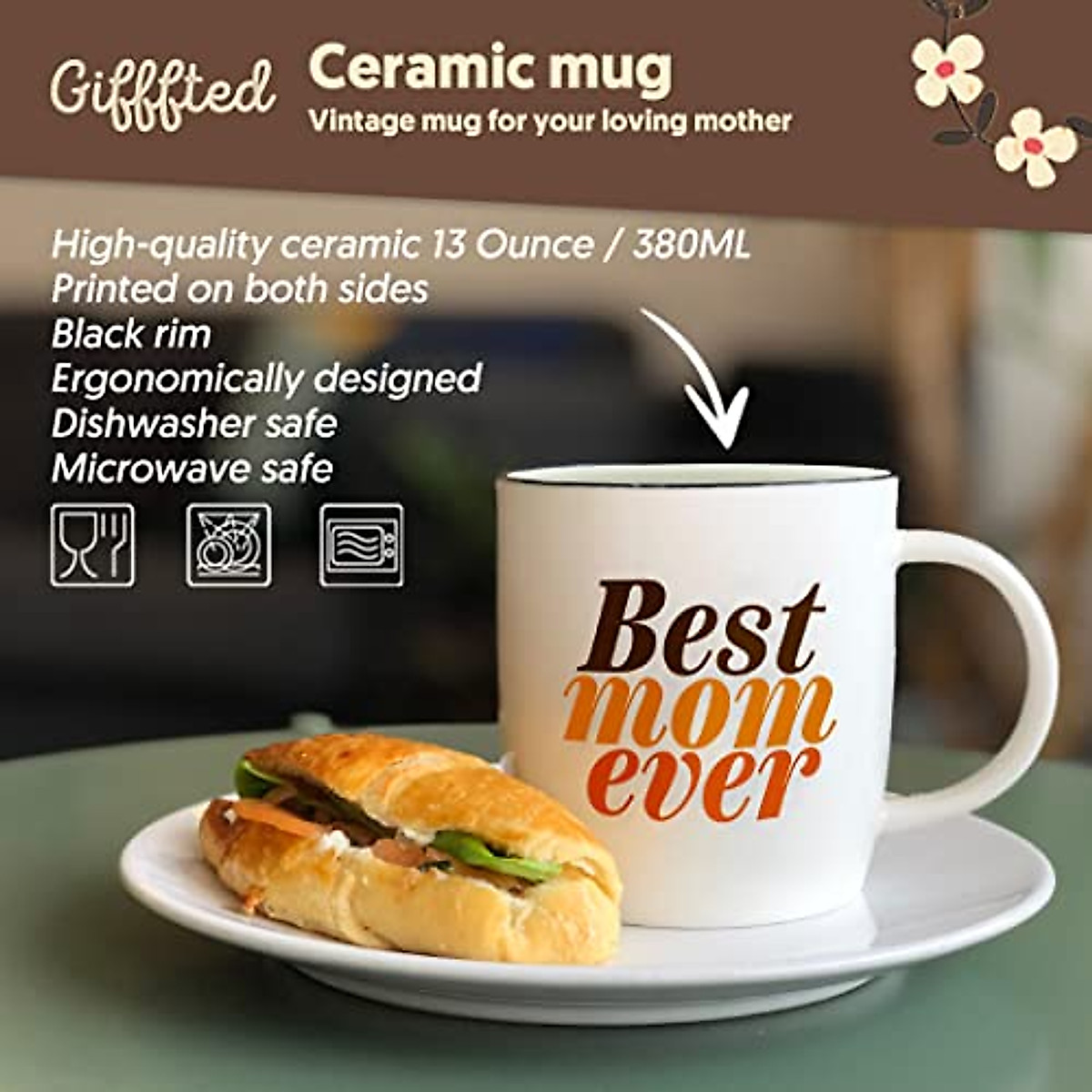 Triple Gifffted Worlds Best Mom Ever Coffee Mug & Socks Set for Mother, Gifts Ideas for Christmas,valentines, Mothers Day, Birthday, From Daughter and Son, Cool Mommy Presents, Ceramic Cup 380ml