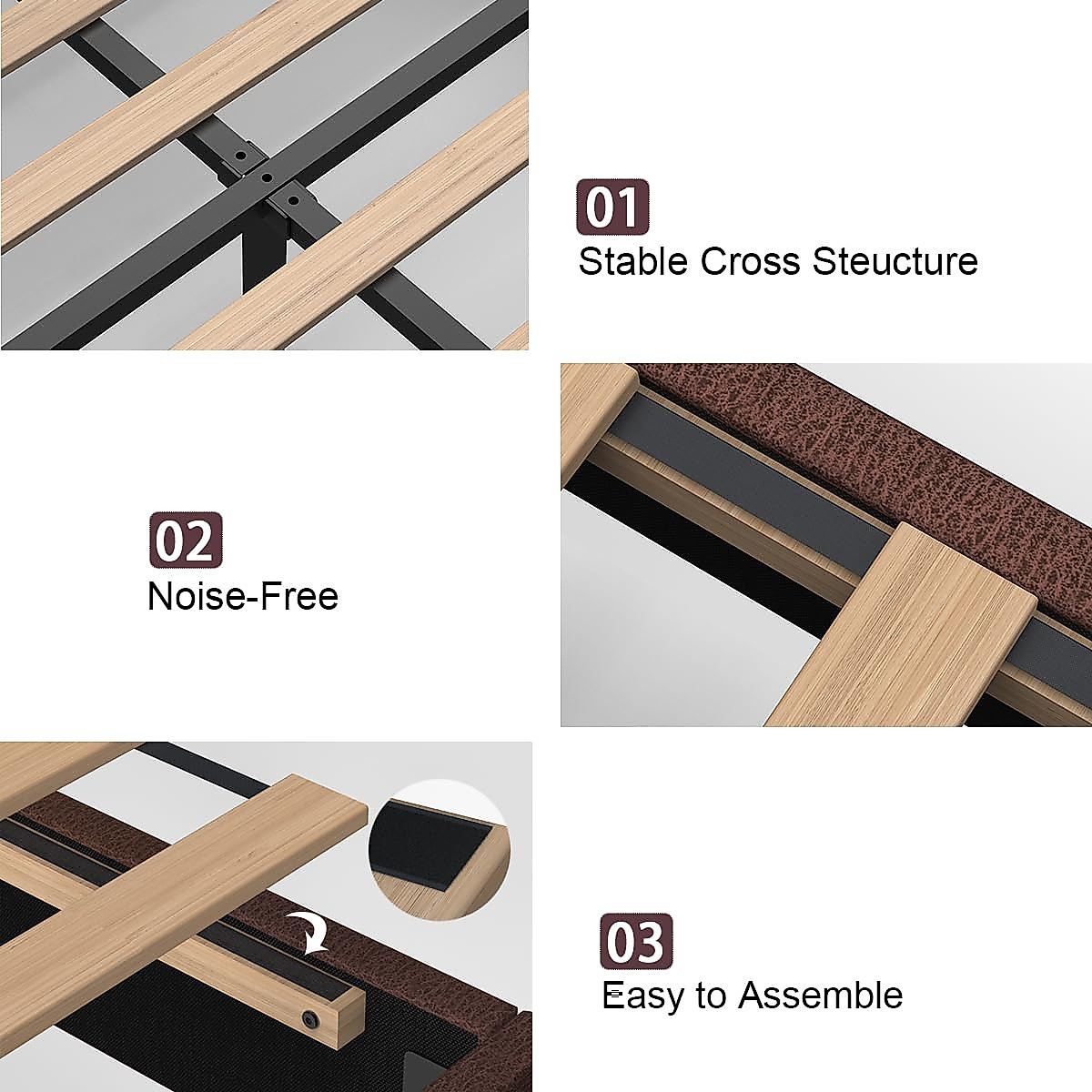 Akeacubo Bed Frame with Button Tufted Headboard,Faux Leather Upholstered Mattress Foundation,Platform Bed Frame,Wooden Slat Support,No Box Spring Needed,Easy Assembly (05, Queen)