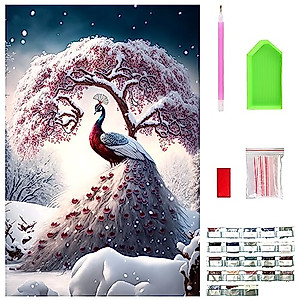 NASHRIO 5D Diamond Art Kits for Adults, Winter Peacock Diamond Art Kits, DIY Full Drill Crystal Gem Arts and Crafts, Suitable for Home Leisure and Wall Decoration (11.8x15.7 inch)