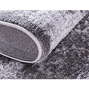 Unique Loom Leila Collection Distressed, Traditional, Vintage, Geometric, Border, High-Low Pile Area Rug (3' 3 x 5' 3 Rectangular, Gray/Ivory)