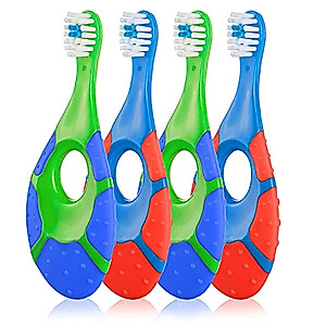Farber Baby | Toddler Toothbrush (4 Pack) - Extra Soft Bristles, BPA Free, Soothing Teething Nub Ring Handle, 0-2 Years (Blue)
