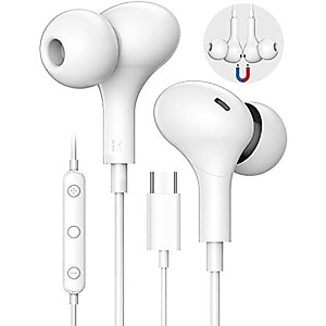 COOYA USB C Headphone Magnetic Wired Earbuds for Samsung S23 S22 Ultra S21 S20 FE A53 Note 20 10 Plus Galaxy Flip 4 Pixel 6 7 DAC HiFi Stereo in-Ear Earphone with Microphone for iPad Pro Oneplus 9 10