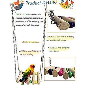 OMYZERO Bird Parrot Toys Swing Hanging,Bird Cage Accessories Toy Hammock for Parakeets,Cockatiels,Lovebirds,Conures,Budgie,Macaws,Lovebirds,Finches and Other Small Pets（Wood）