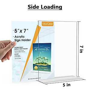 MaxGear Acrylic Sign Holder 5x7 inches 12 Pack, Table Paper Display Stand Clear Sign Frame Double Sided Menu Flyer Holder for Office, Restaurants, Store, Photo