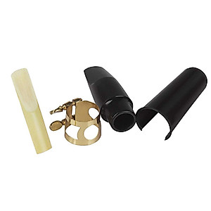 Jiayouy Tenor Sax Saxophone Mouthpiece with One Reed Golden Plated Ligature and Plastic Cap
