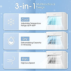 COSTWAY Portable Air Conditioner, 8000 BTU 3-in-1 Personal AC Unit with Built-in Dehumidifier, Fan Mode, Sleep Mode, 24H Timer, Remote Control, Remote Control, Cools up to 250 Sq. Ft for Bedroom