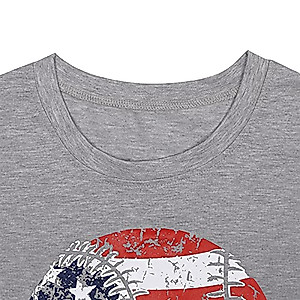 FAYALEQ Women's American Flag Baseball Printed T-Shirt O-Neck Causal Tee Tops Blouse Size L (Gray)