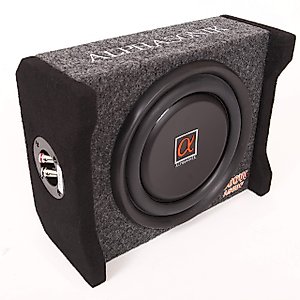 Alphasonik AS8DF 8 inch 600 Watts 4-Ohm Down Fire Shallow Mount Flat Enclosed Sub woofer for Tight Spaces in Cars and Trucks, Slim Thin Loaded Subwoofer Air Tight Sealed Bass Enclosure