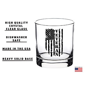 Rogue River Tactical USA Tattered Flag Veteran Old Fashioned Glass Gift For Military Vet