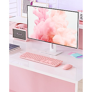 PEIOUS Wireless Keyboard and Mouse Combo, Cute Rose Gold Keyboard with USB and Type C Receiver, Round Keys, Compatible with MacBook, Windows 7/8/10, Laptops (Pink)