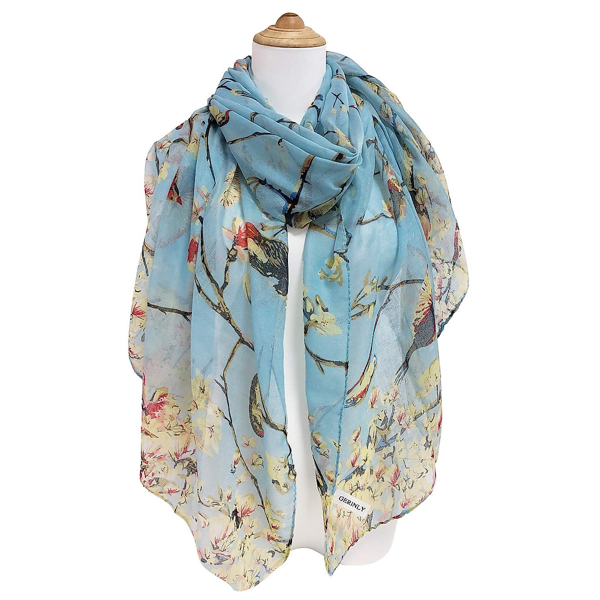 GERINLY Scarfs for Women Lightweight Birds Florals Scarves for Summer Outfits Accessories Head Wear Shawl