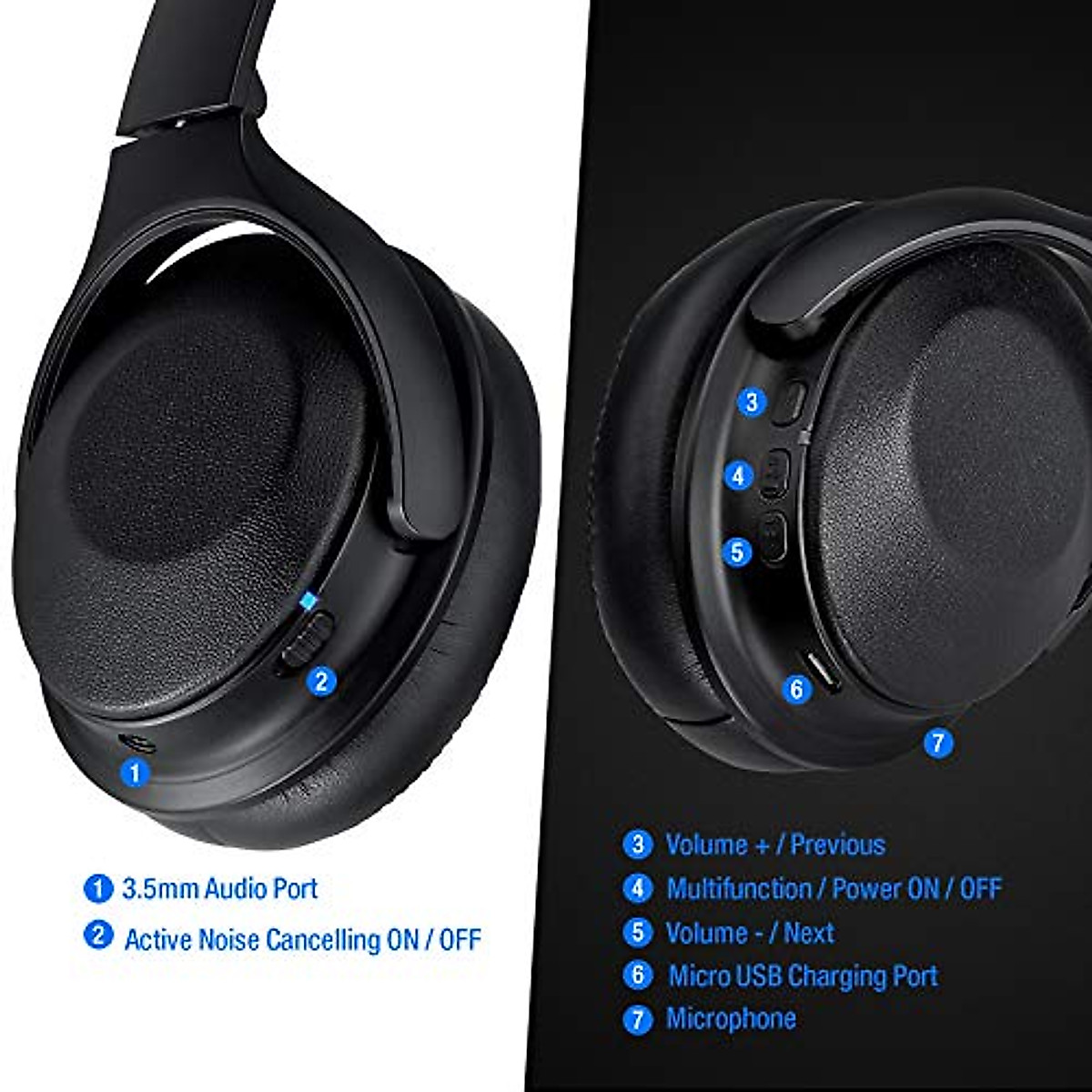 Rosewill Active Noise Cancelling Wireless Bluetooth Headphones, ANC Over Ear Wireless Headset Ideal for Travel, Rechargeable Long Lasting Battery Life/Continuous Play and Sound Quality