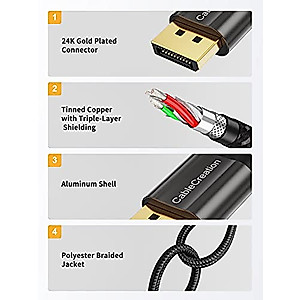 CableCreation 8K DisplayPort Cable 1.4, 6FT DP Cable,8K@60Hz, 4K@144Hz, 1080P@240Hz HBR3 Support 32.4Gbps, HDCP 2.2, HDR10 FreeSync G-Sync for PC, Laptop to TV, Gaming Monitor and Graphics