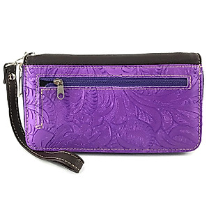 Zelris Turquoise Concho Western Floral Women Wrist Handle Bifold Zipper Wallet (Red)