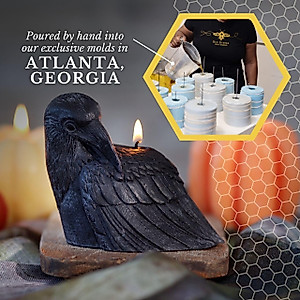 Big Dipper Wax Works Black Crow Candle, 24-Hour Long Burn, Pure Beeswax Sculpted Candle, 3.5” x 4”, Spooky Candle