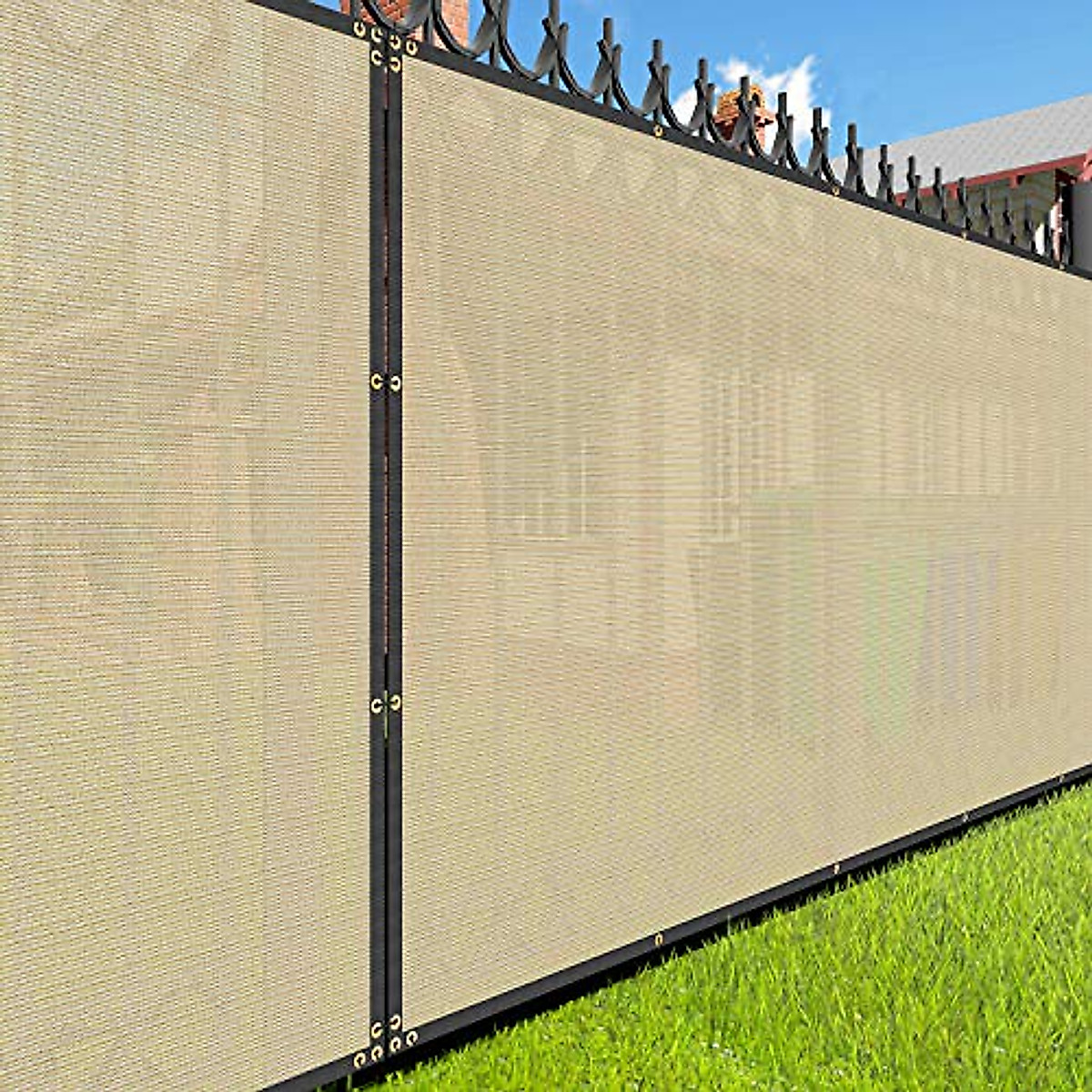E&K Sunrise 4' x 50' Beige Ience Privacy Screen, Commercial Outdoor Backyard Shade Windscreen Mesh Iabric Shade Net Cover for Wall Garden Yard Backyard- Customized