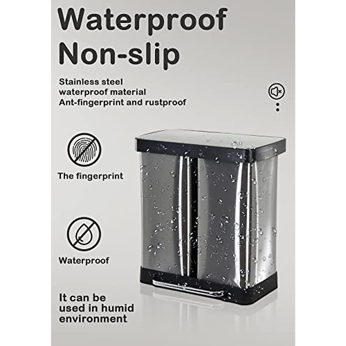 10 Gallon Dual Trash Can, Classified Recycling Bin for Kitchen Recycling and Trash, Double Compartment Trash Can Rubbish Bin with Lid, Plastic Inner Buckets, Stainless Steel, Soft-Close, Airtight