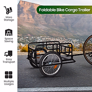 Polar Aurora Bike Cargo Trailer w/Universal Bicycle Coupler, 16'' Wheels, Foldable Bicycle Cart Wagon for Carrying Groceries, Luggage, Tools