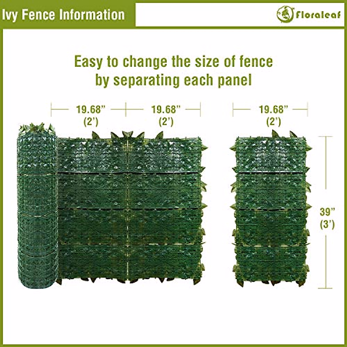 FLORALEAF Artificial Ivy Privacy Fence Screen 3'x8' Artificial Hedge Leaf and Faux Ivy Vine Leaf Fence Wall Decoration for Outdoor Garden, Yard Decore