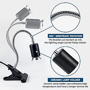 BINANO Heat Lamp for Reptiles Turtle with 25W/50W UVB UVA Bulb with Adjustable Heat Switch with 360 Adjustable Angle&Strong Clips for Reptiles Aquarium/Tank