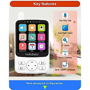 HelloBaby Monitor with 29Hour Battery Life and 4" IPS Screen, No WiFi, Video Baby Monitor with Camera and Audio 1000ft Long Rang Auto Night Vision 2 Way Audio Temperature VOX Mode for Baby Pet Eldly