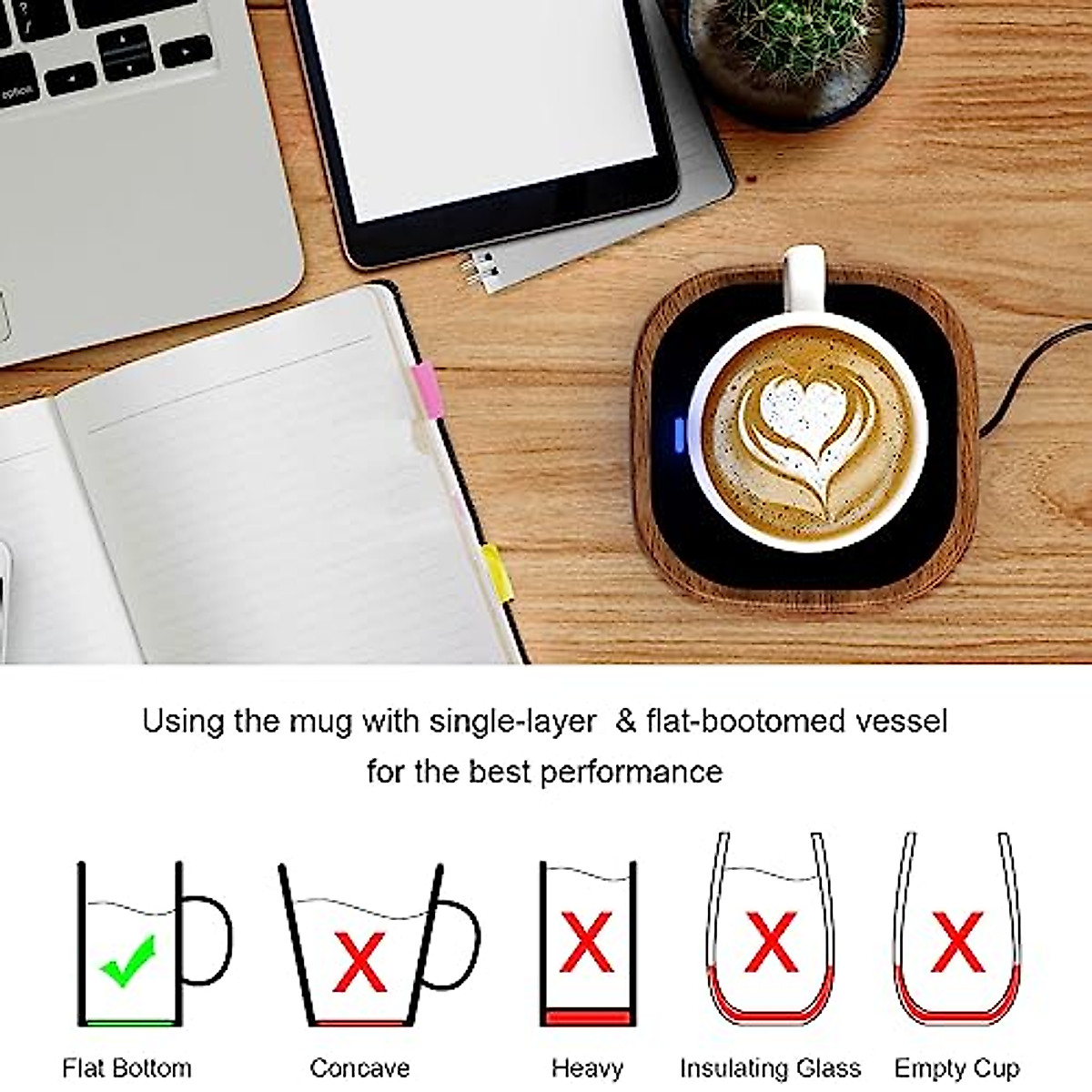 Coffee Mug Warmer Beverage Cup Warmer Gravity-Induction Auto On/Off for Desk Home Office Use for Heating Coffee, Beverage, Milk, Tea and Hot Chocolate (Wood Grain)