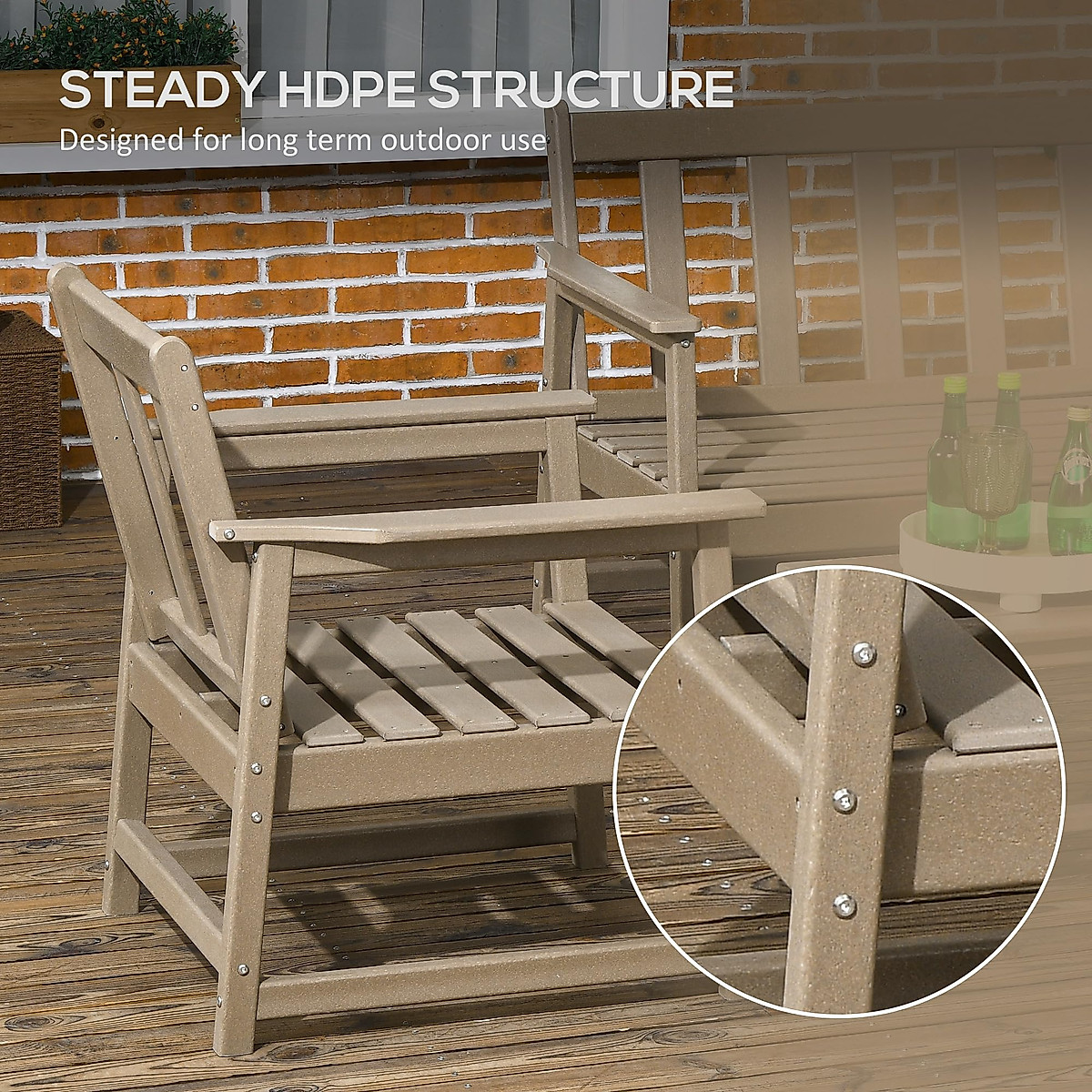 Outsunny 4 Piece Patio Furniture Set with Cushions, HDPE Conversation Sofa Set with Two Chairs, Loveseat, and Slatted Top Coffee Table, Cream White