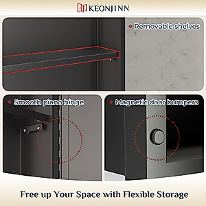 Keonjinn 21" x 27" Black Bathroom Medicine Cabinets with Mirror, Recessed or Surface Wall-Mounted Aluminum Alloy Metal Framed Beveled Mirror, Single Door Farmhouse Bathroom Mirror with Storage Cabinet