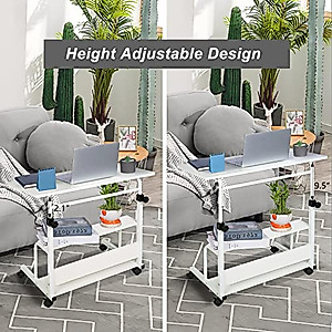 Portable Desk Small Desks for Small Spaces Laptop Table White Rolling Adjustable Desk on Wheels Mobile Couch Desk for Bedroom Home Office Computer Standing Desk Student Desk with Storage 32x16 Inch